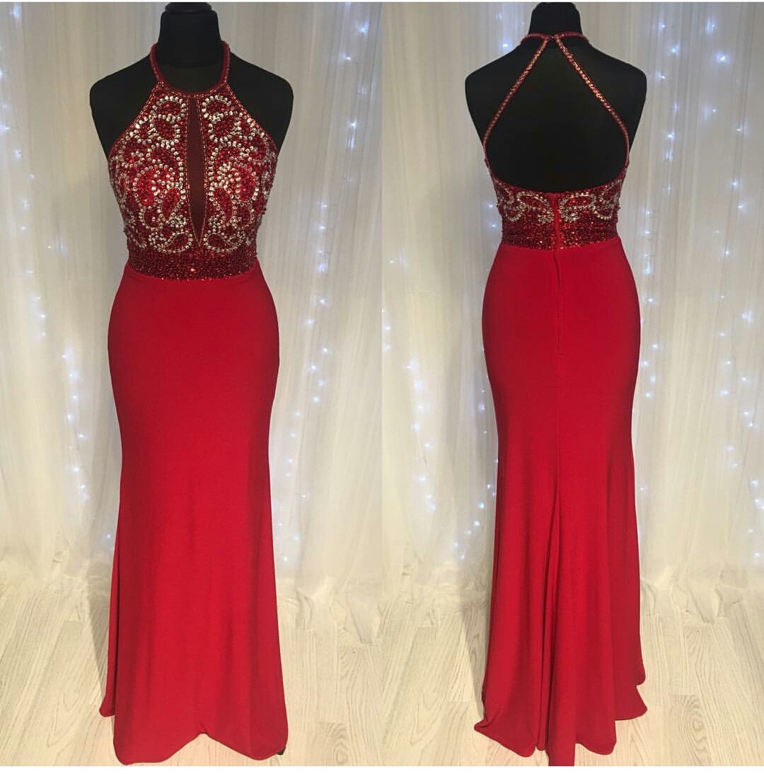 Backless Halter Dark Red Prom Dress With Beading on Luulla
