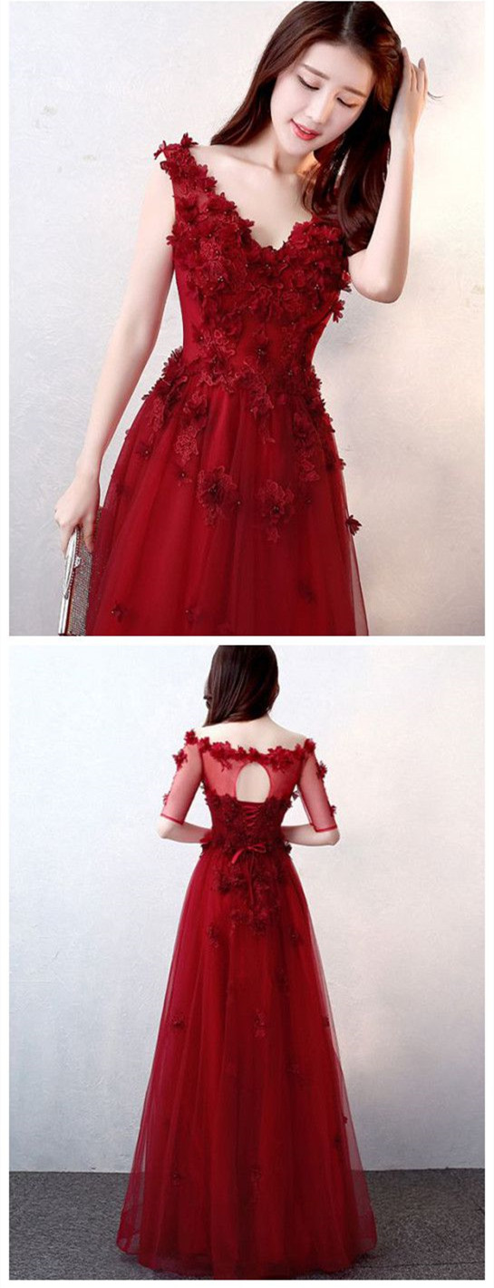 Half Sleeves Red Evening Dress With Corset Back on Luulla
