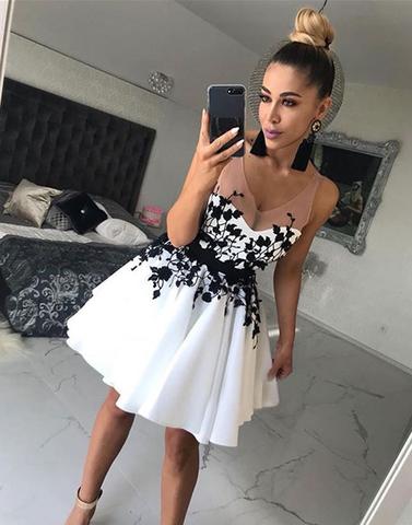 Sheer V Neck Knee Length Short Party Dress With Black Lace on Luulla