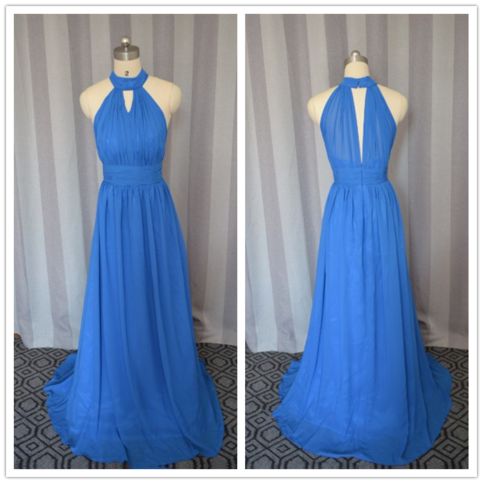Halter Keyhole Front Blue Prom Dress on Luulla