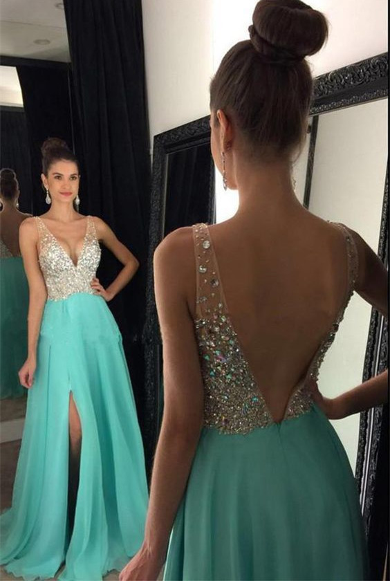 Crystaled Illusion Bodice Pageant Dress With Slit on Luulla
