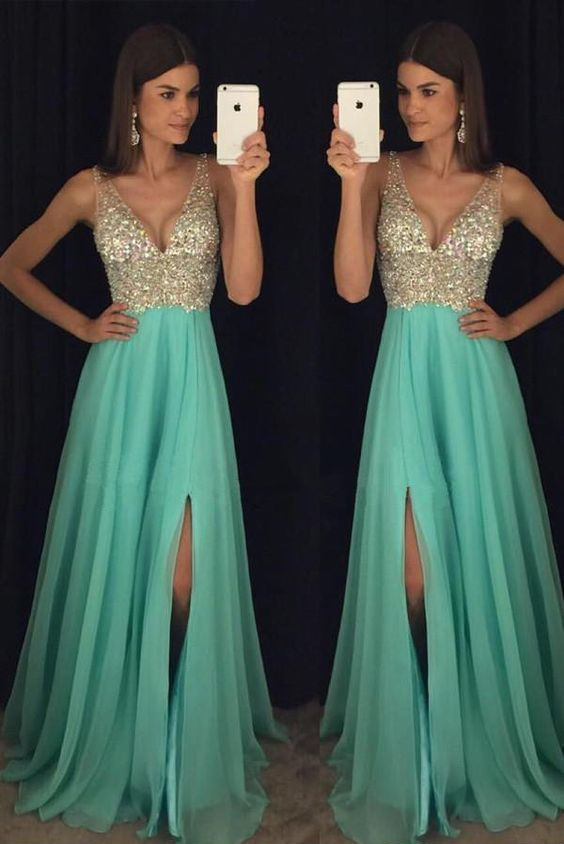 Crystaled Illusion Bodice Pageant Dress With Slit on Luulla