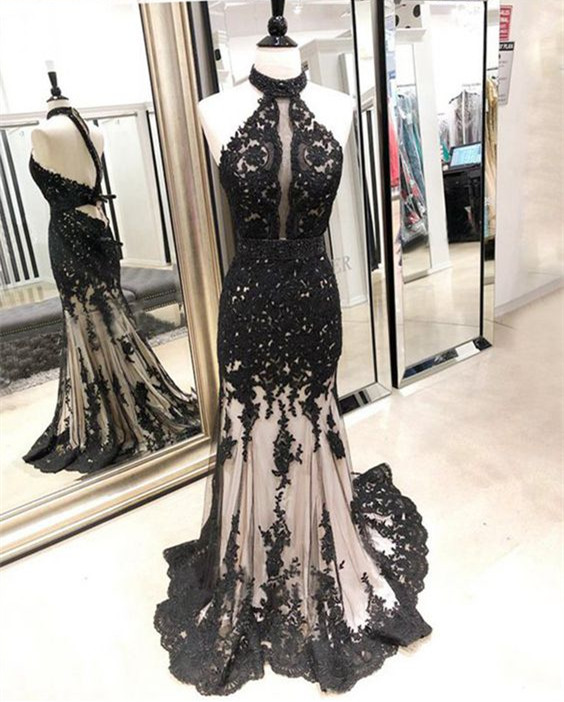 High Neck Appliqued Prom Dress on Luulla