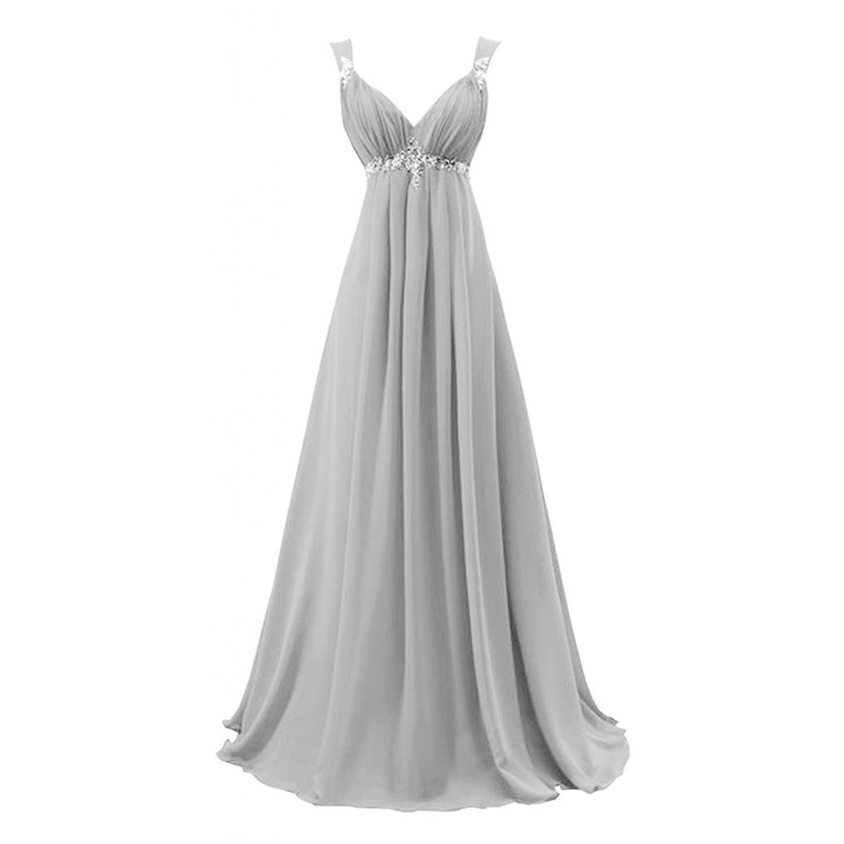 Light Grey Empire Waist Chiffon Evening Gowns Formal Occasion Dresses ...