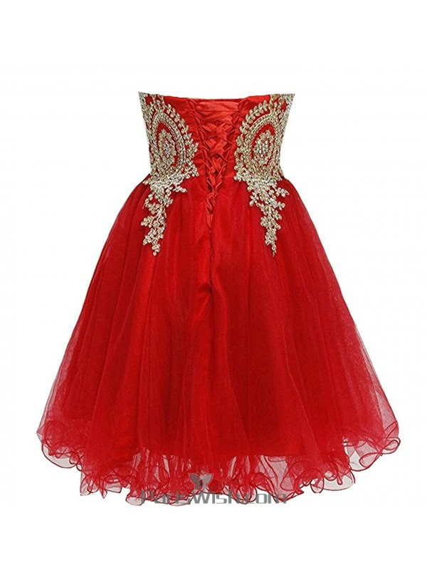 Red Hoco Party Dress With Gold Appliques Homecoming Dress With Pencil ...