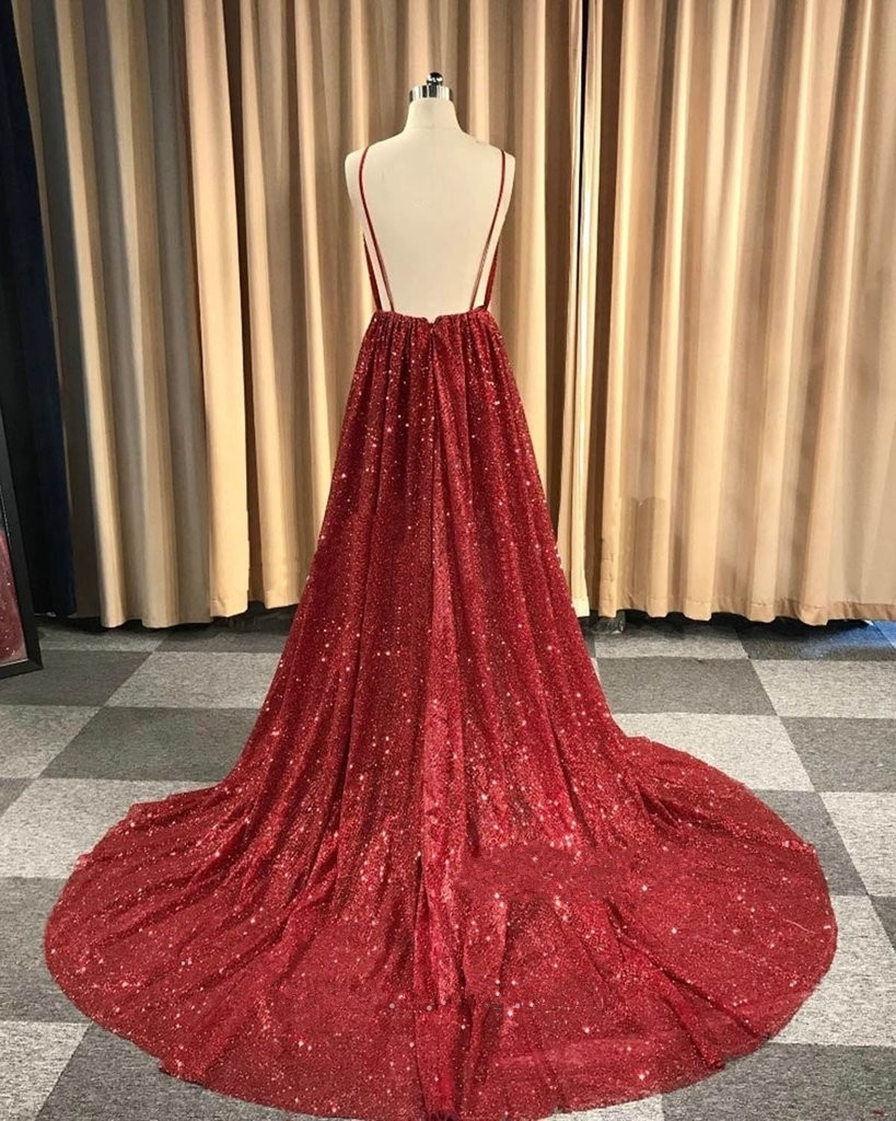 Backless Dark Red Sparkle Prom Dress on Luulla