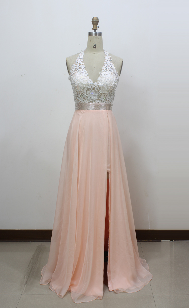 Long Halter Prom Dress With Slit on Luulla