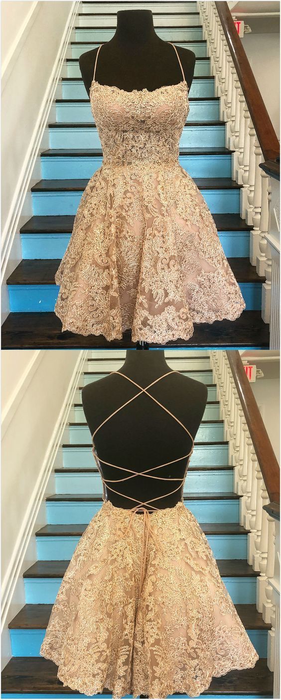 Gold Short Lace Homecoming Party Dress Prom On Luulla