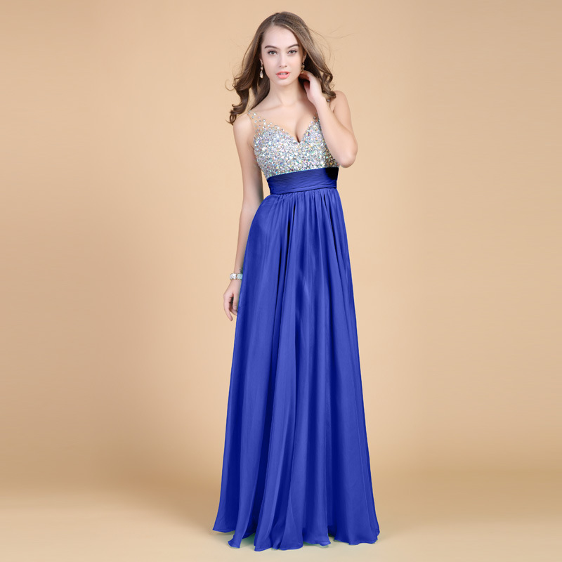 Crystaled Long Chiffon Prom Dresses For Party on Luulla