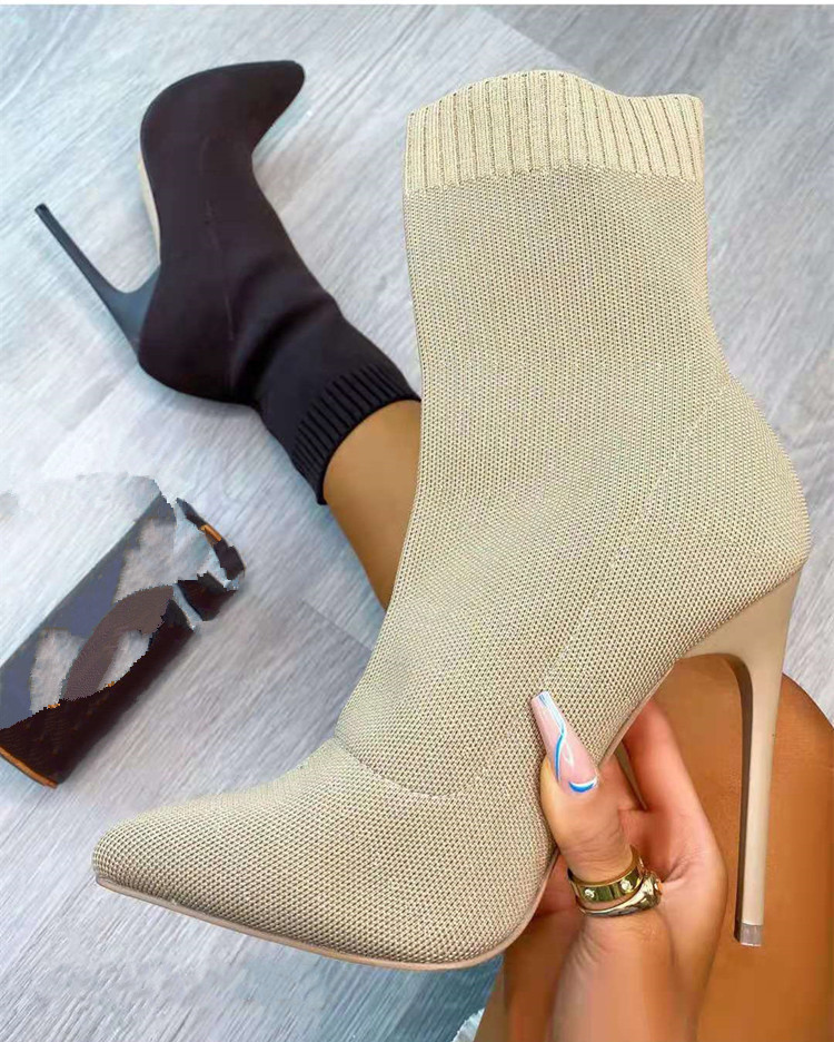Knit Ankle Length Heeled Women Boots Shoes on Luulla