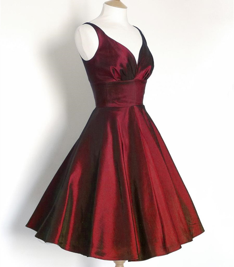 Burgundytaffeta Vintage Short Swing Dresses on Luulla
