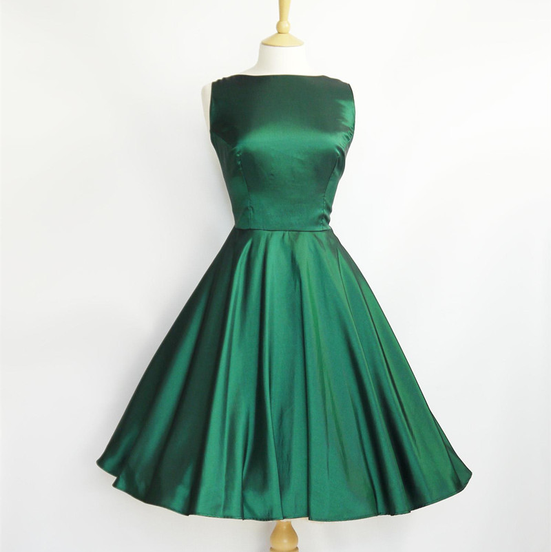 Bateau Neckline Hunter Green Tea Length Vintage Dress Party on Luulla