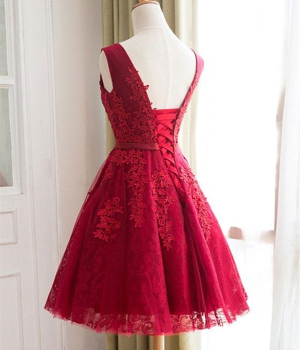 V Neck Dark Red Homecoming Dresses Hoco Birthday Party on Luulla