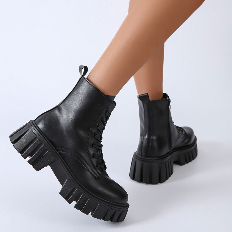Side Zip Lug Sole Combat Boots For Teenage on Luulla