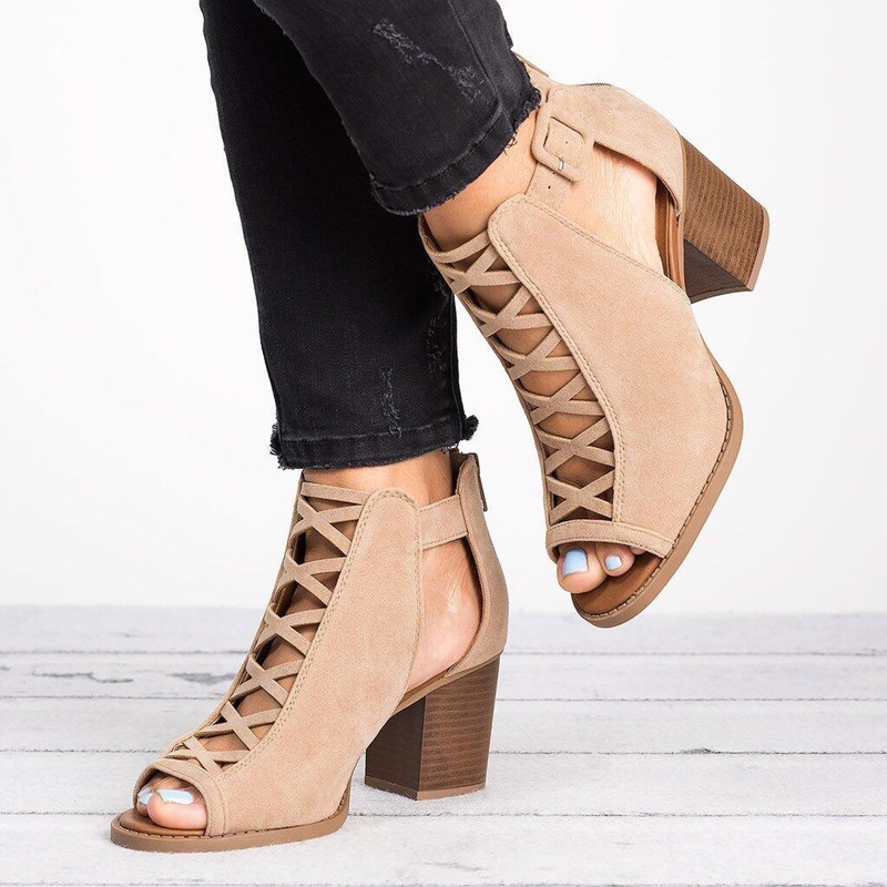 Peep Toe Lace-up Front Women Sandals Shoes on Luulla