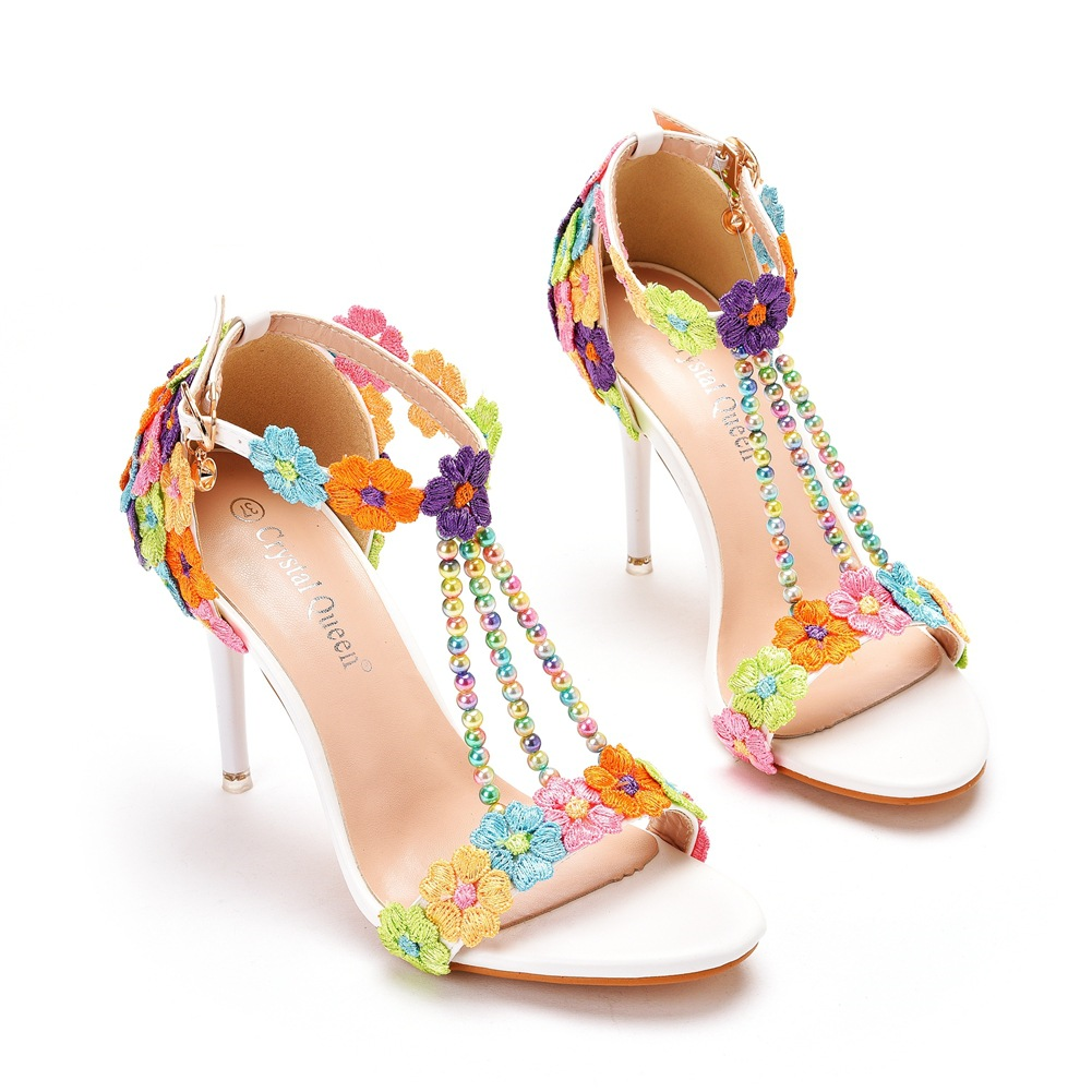 T Straps Colorful Stiletto Heels Sandals Shoes on Luulla