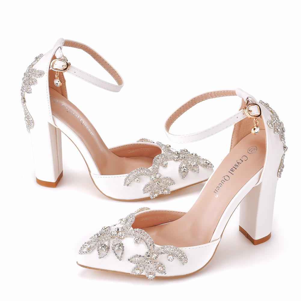 White Chunky Heels Sandals Women Wedding Shoes on Luulla