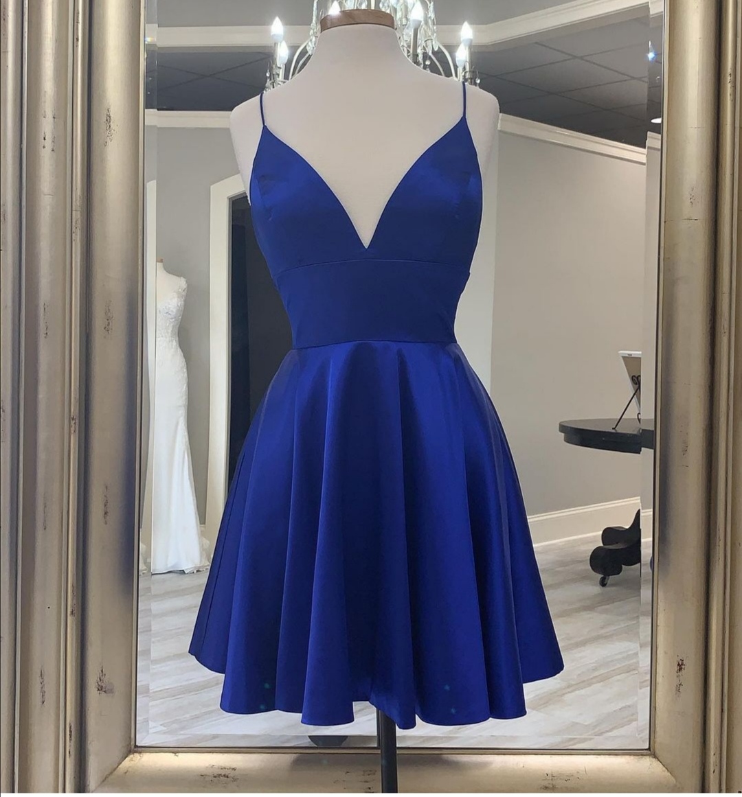 V Neck Royal Blue Short Hoco Party Dress Homecoming on Luulla
