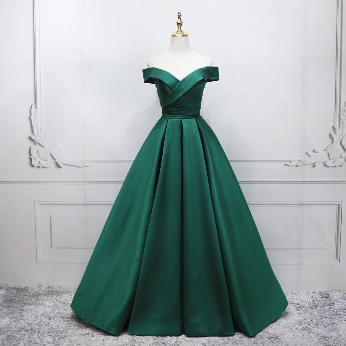 Off The Shoulder Green Satin Prom Dress on Luulla