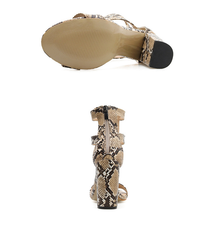 Snake Print T Strap Chunky Heeled Women Sandals on Luulla