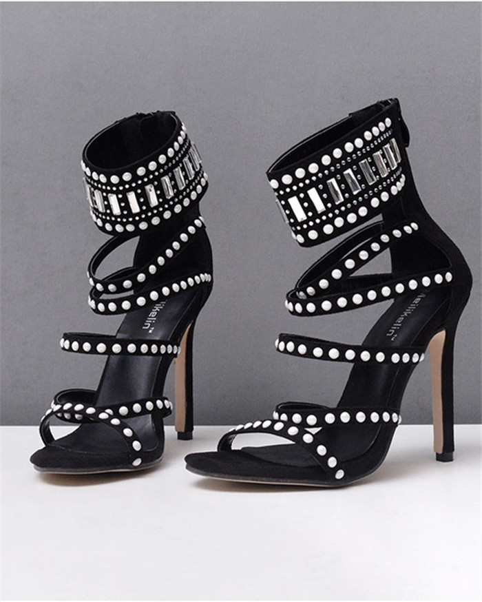 Beads Decor Ankle Strap Stiletto Heels Sandals on Luulla