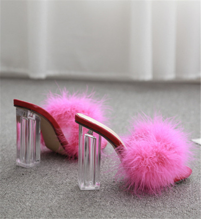 Clear Chunky Heeled Pink Sandals Shoes on Luulla