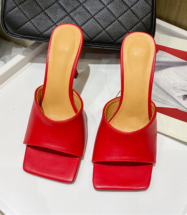 Black Red Square Toe Women Mule Sandals on Luulla