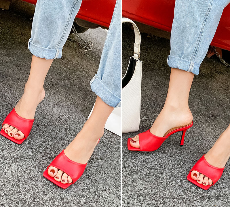 Black Red Square Toe Women Mule Sandals on Luulla