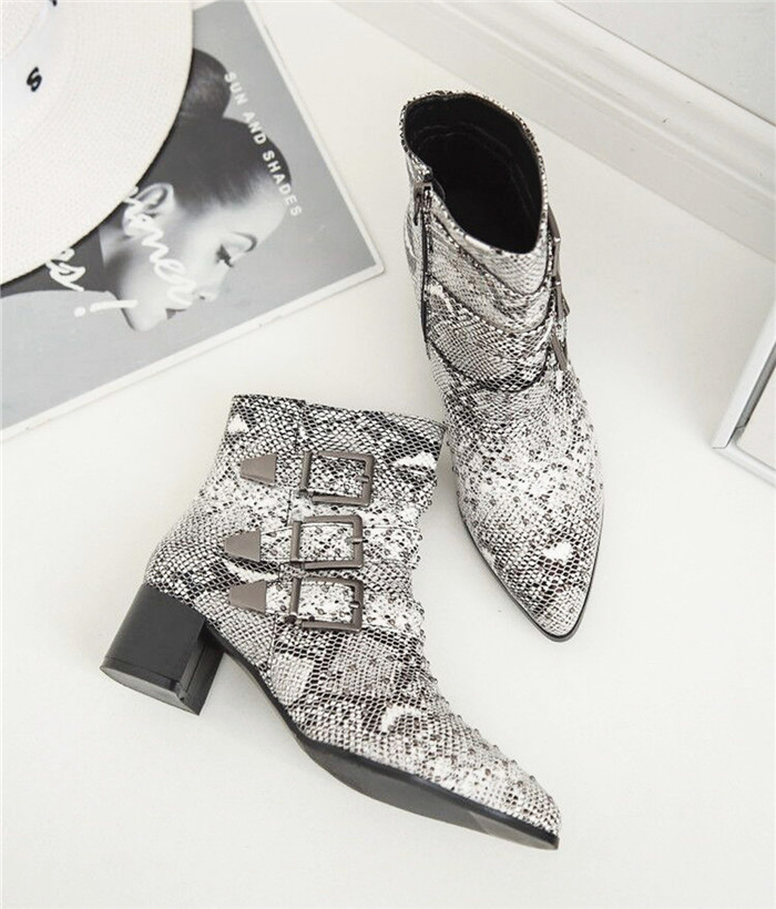 Snakeskin Print Block Heeled Boots Women on Luulla