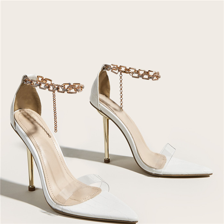Point Toe Chain Ankle Strap Sandals Heels Women on Luulla