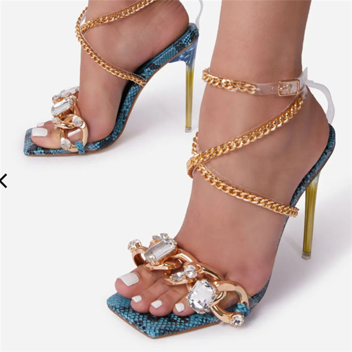 Chain Decor Cross Straps Sandals Heels on Luulla