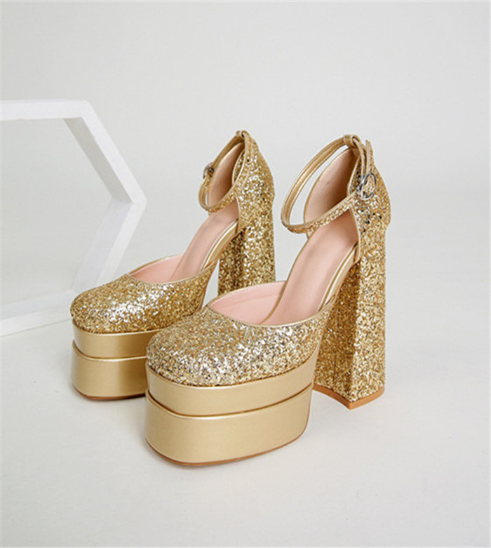 Ankle Strap Gold Platform Sandals on Luulla