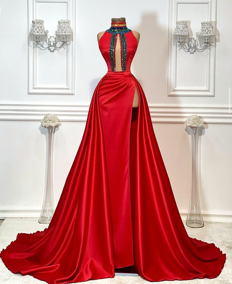 High Neck Red Pageant Dresses Long Evening Gowns on Luulla