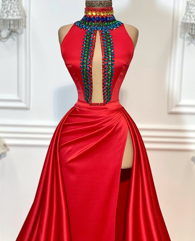 High Neck Red Pageant Dresses Long Evening Gowns on Luulla