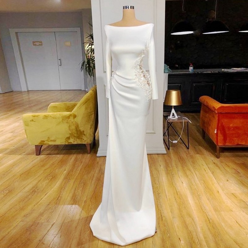 Long Sleeves White Evening Gown Formal Occasion Dress on Luulla