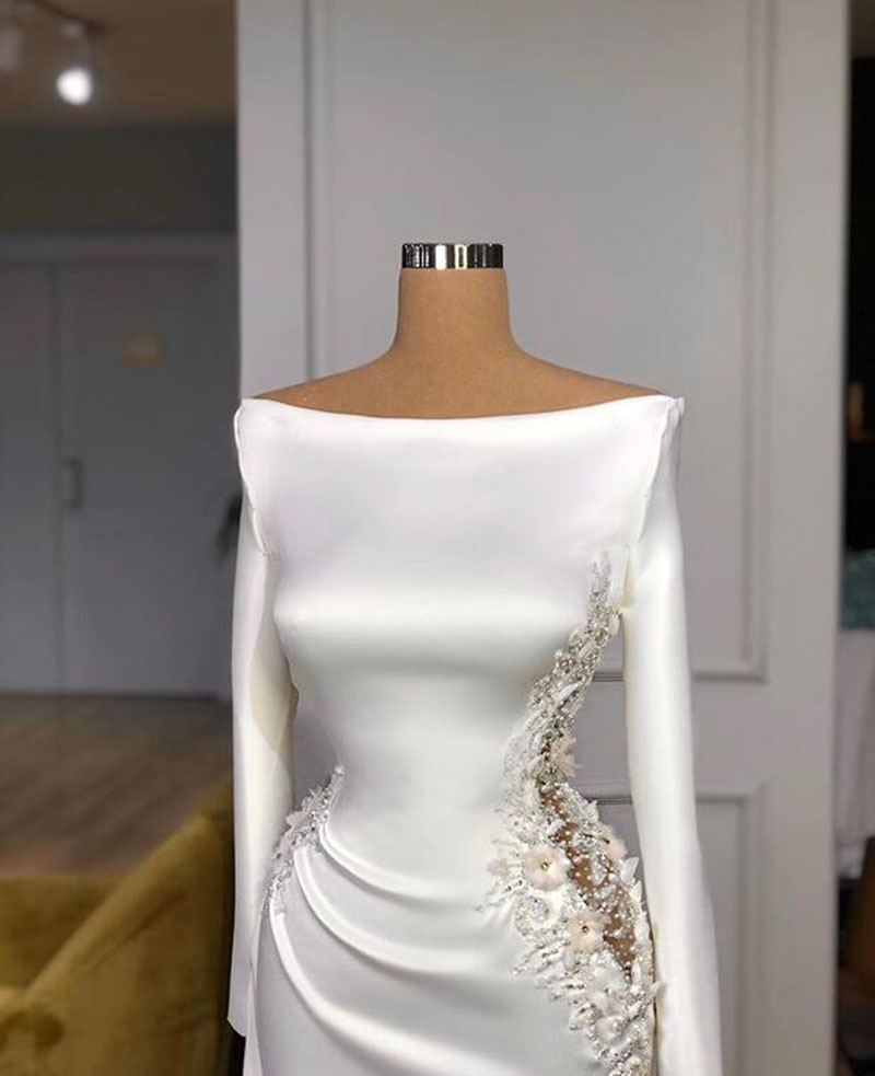 Long Sleeves White Evening Gown Formal Occasion Dress on Luulla