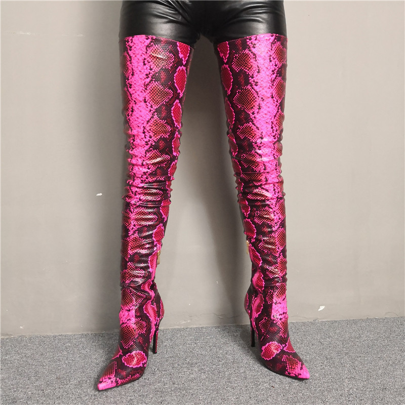 Snakeskin High Heels Knee High Booties on Luulla