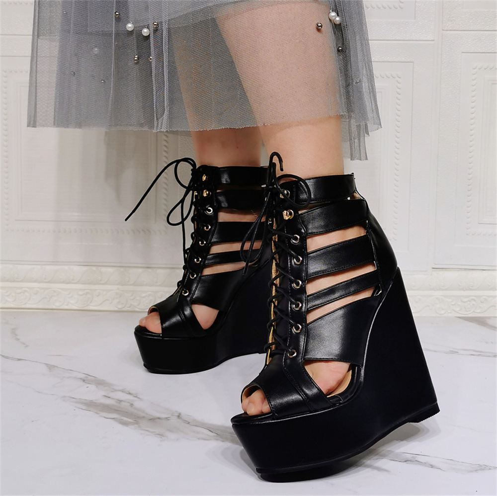 Peep Toe Black Wedge Sandals on Luulla
