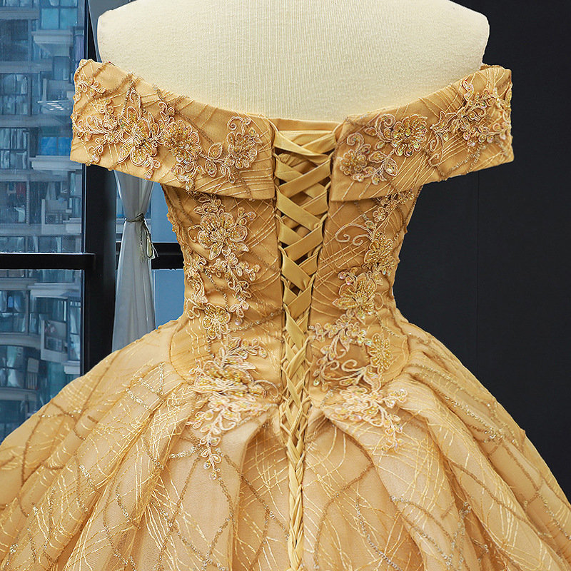 Off Shoulder Glitter Gold Pageant Dress Evening Gown on Luulla