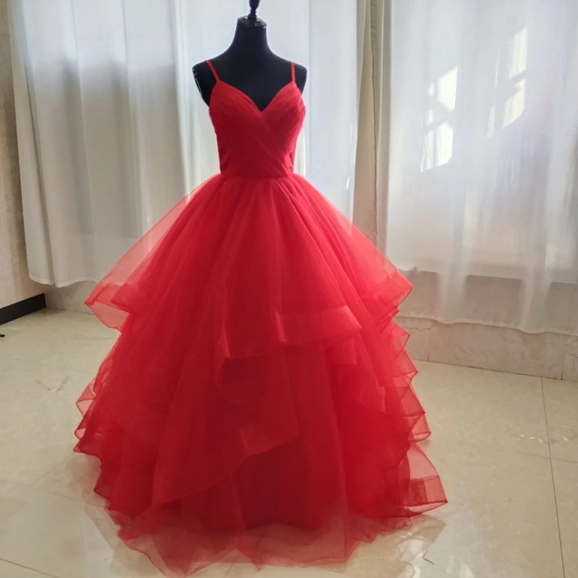 Spaghetti Straps Red Tulle Pageant Dress on Luulla