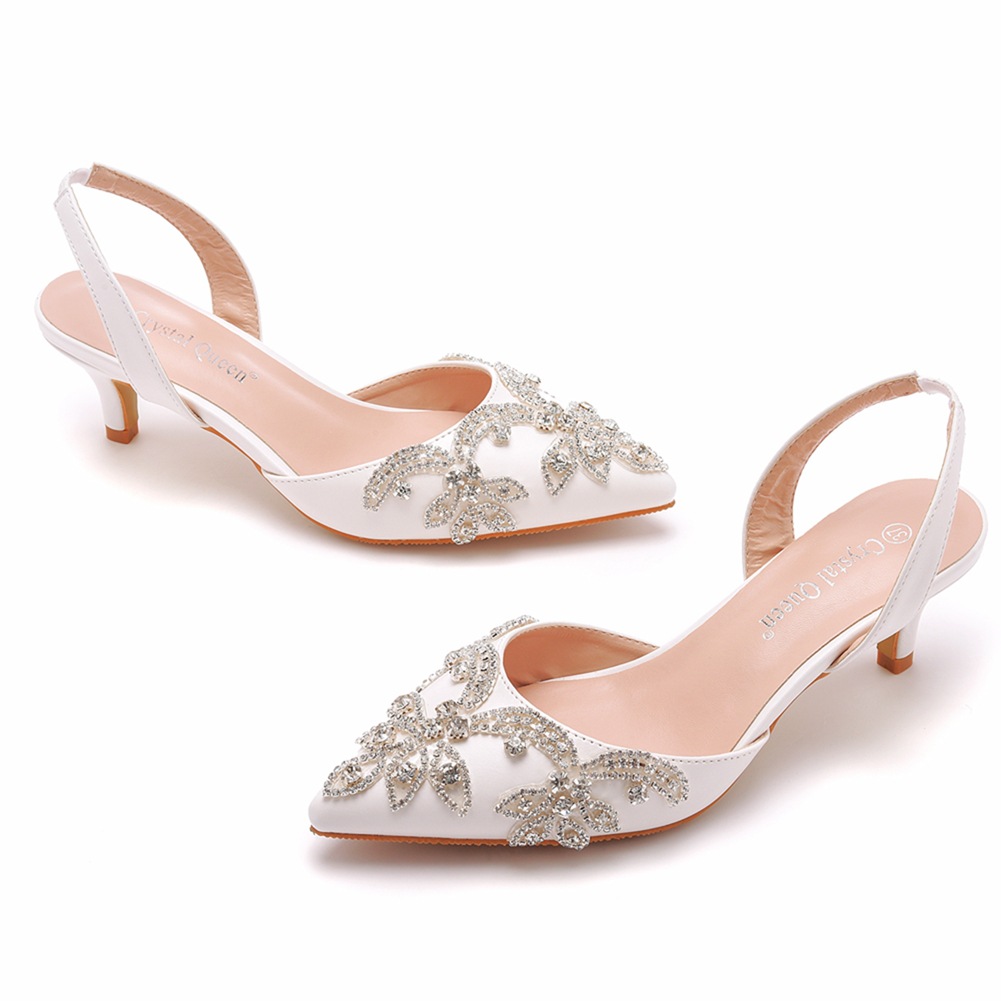 Sling Back Rhinestones Embellished Kittken Heel Shoes on Luulla