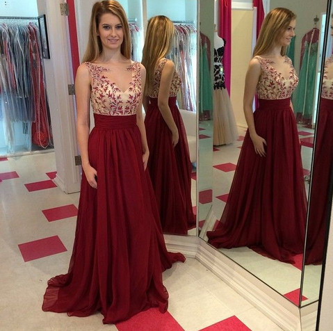 Boat Neckline Prom Dress With Appliques And Beadings on Luulla