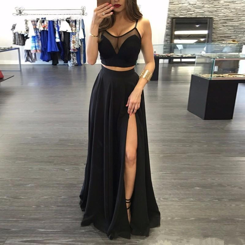 Black 2 Piece Prom Dress With High Split on Luulla