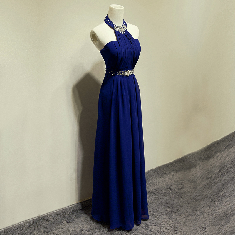 Royal Blue Strappy Halter Prom Dress With Beads on Luulla