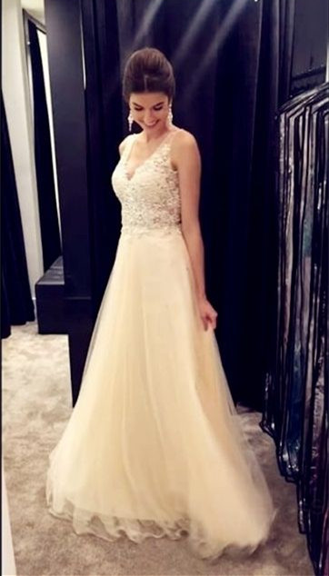 Sexy V Neck Beaded Prom Dress With Low Back on Luulla