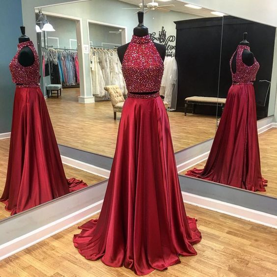 Beaded 2 Pieces Prom Dress With Keyhole Back on Luulla