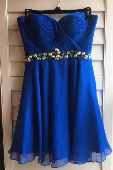 V Neck Royal Blue Short Hoco Party Dress on Luulla