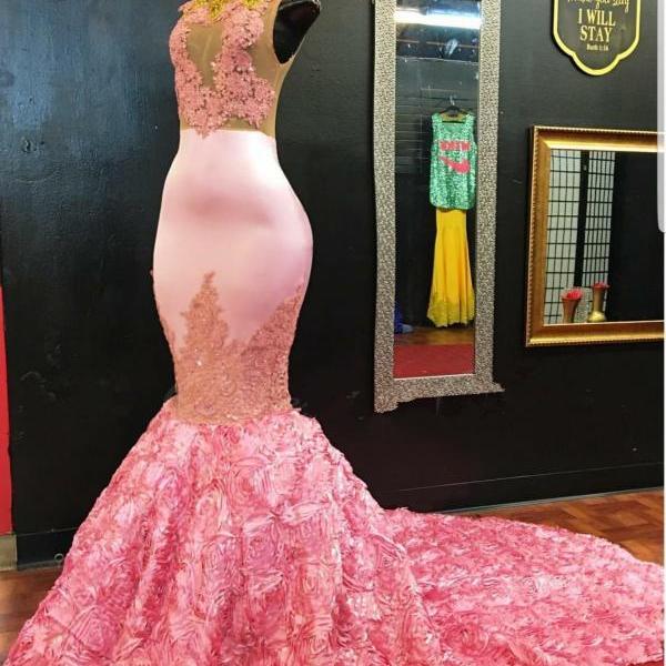 Pink Mermaid Prom Dress With 3d Floral Skirt on Luulla