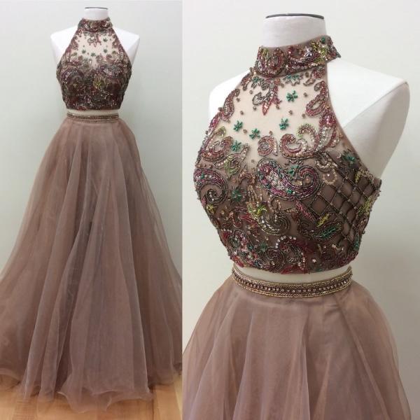 2 Pieces Prom Dress With Beaded Crop Top on Luulla
