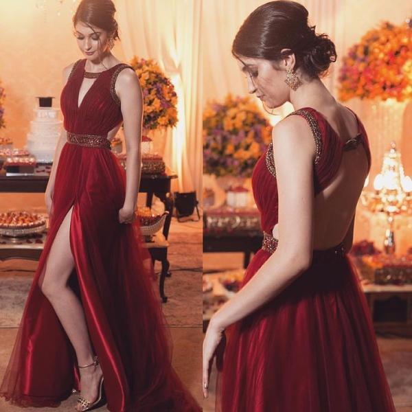 Open Back Dark Red Prom Dresses on Luulla